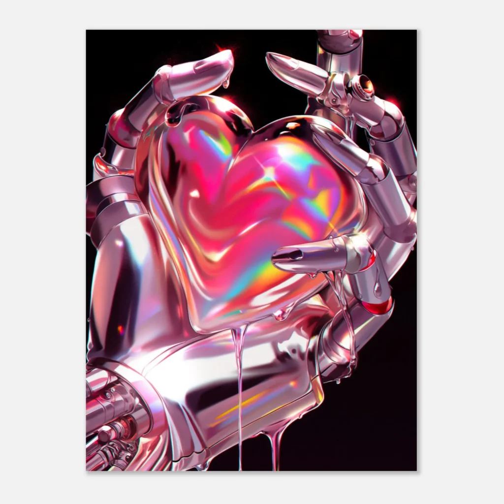 Holographic Chrome Heart Print | Robot Hand Cyberpunk Wall Art | Y2K ...